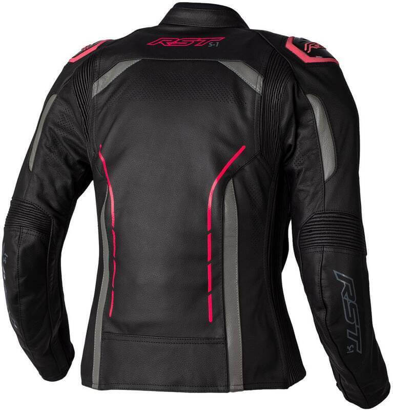 RST RST Ladies S1 CE Leather Jacket Black/Neon Pink - Voordeelhelmen.nl